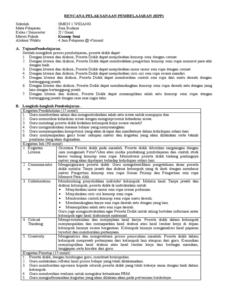 RPP SBK X Konsep Seni | PDF | Seni