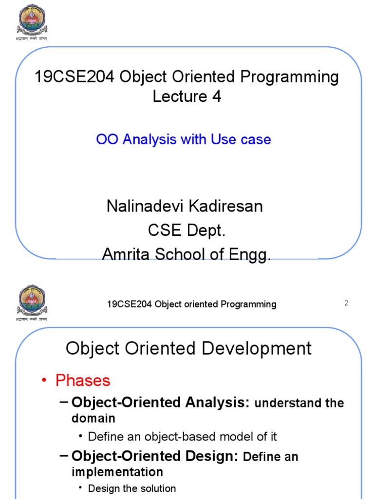 19CSE204 Object Oriented Programming: OO Analysis With Use Case ...