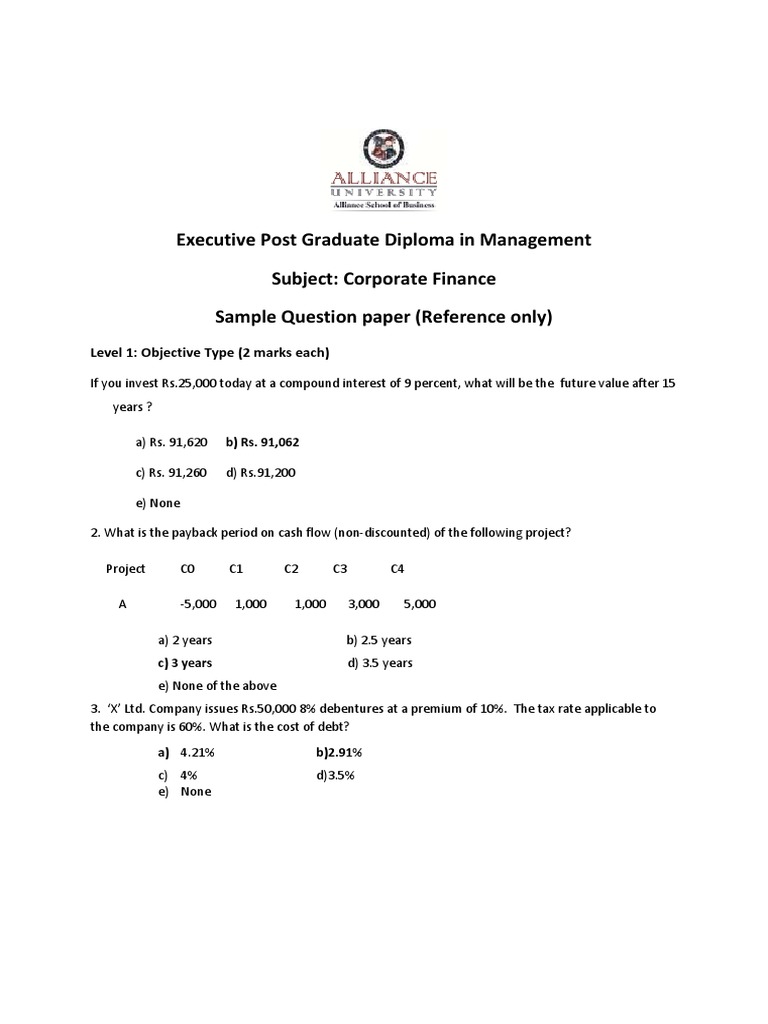 CF Sample QP | Descargar gratis PDF | Present Value | Cost Of Capital