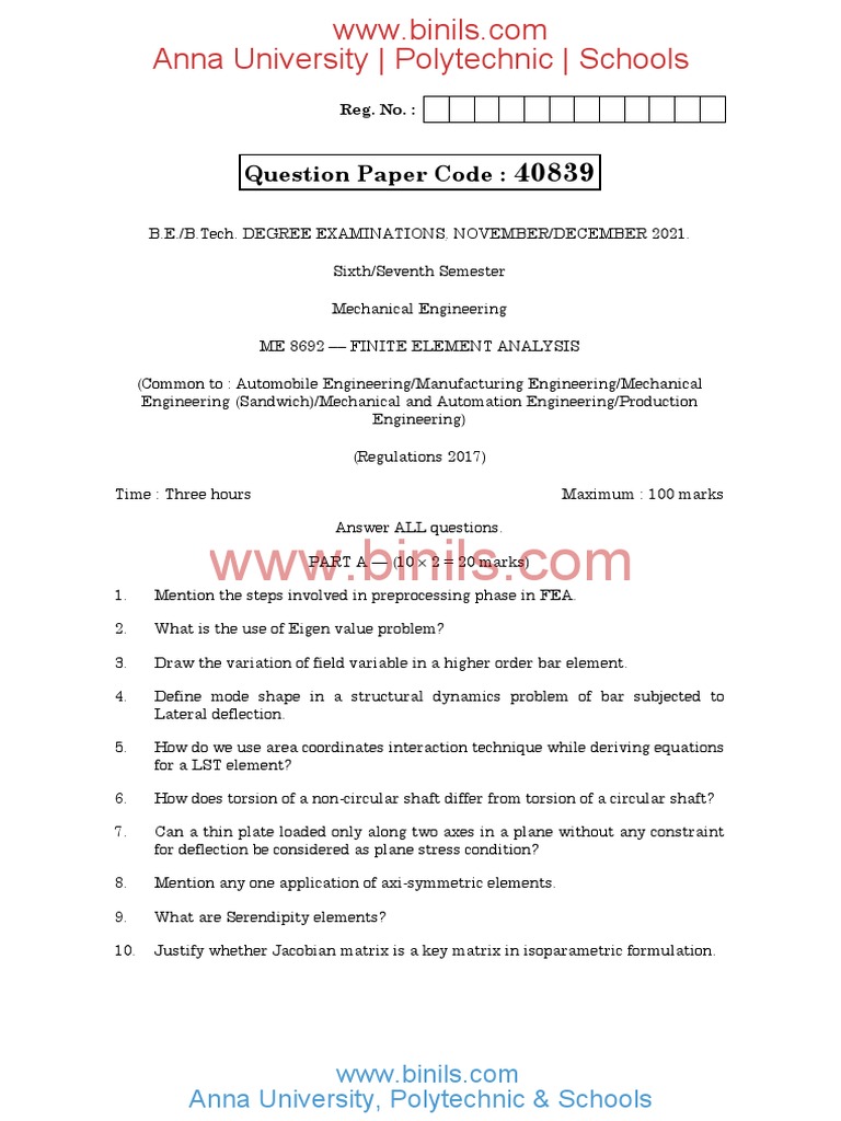 Question Paper Code:: Anna University, Polytechnic & Schools | PDF ...