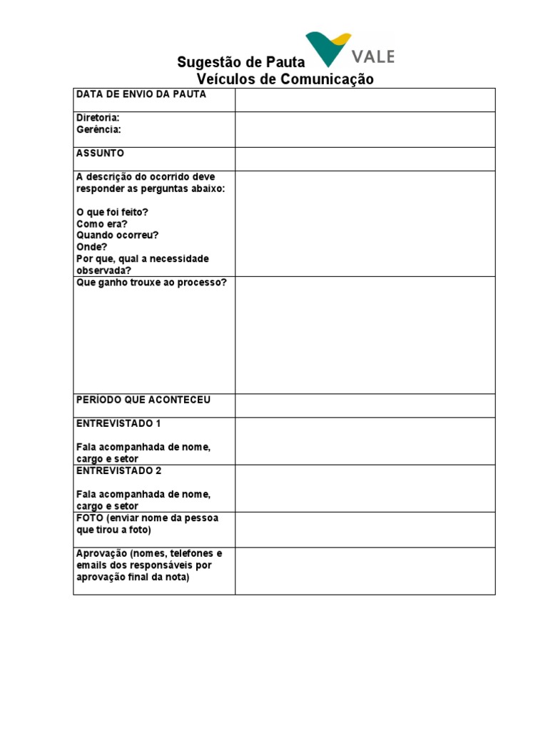 Modelo de Sugestão de Pauta | PDF | Jogos e Atividades