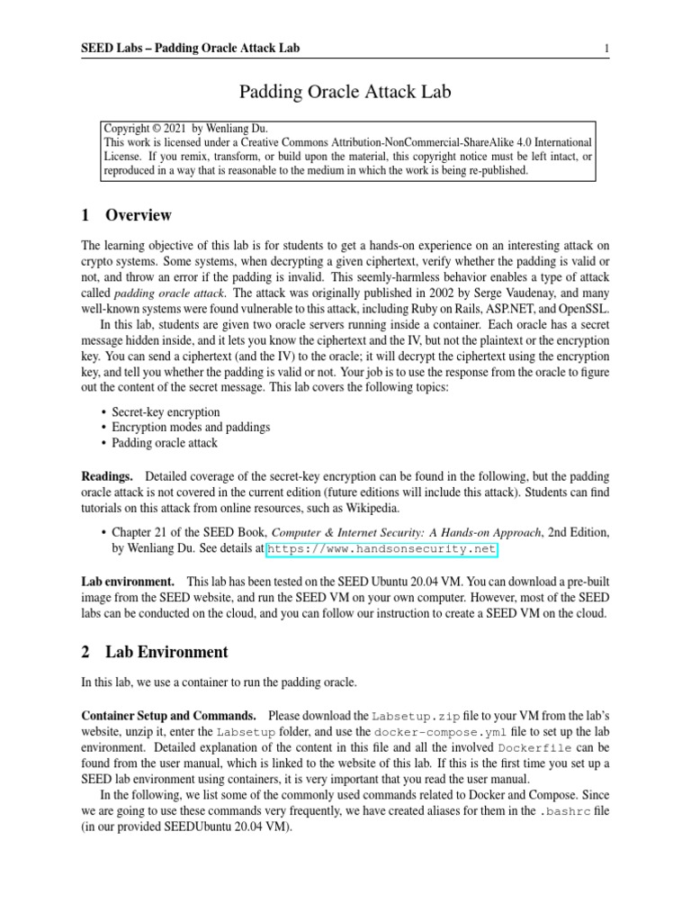 Padding Oracle Attack Lab | PDF | Secrecy | Cybercrime