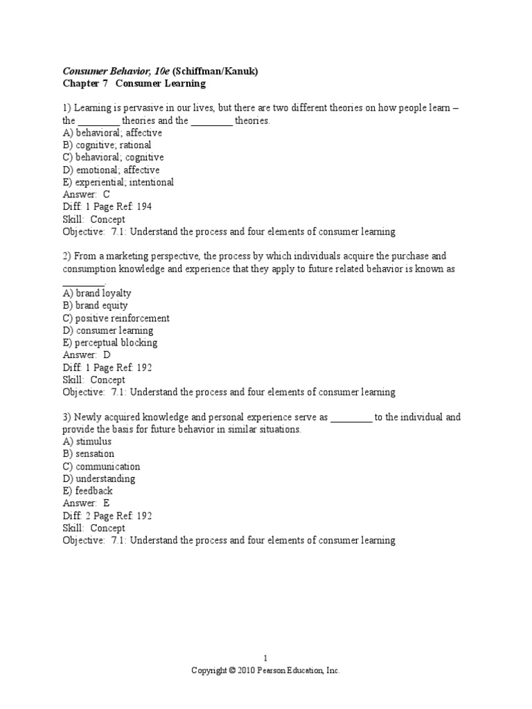 Chapter 7 Consumer Learning: Consumer Behavior, 10e (Schiffman/Kanuk ...