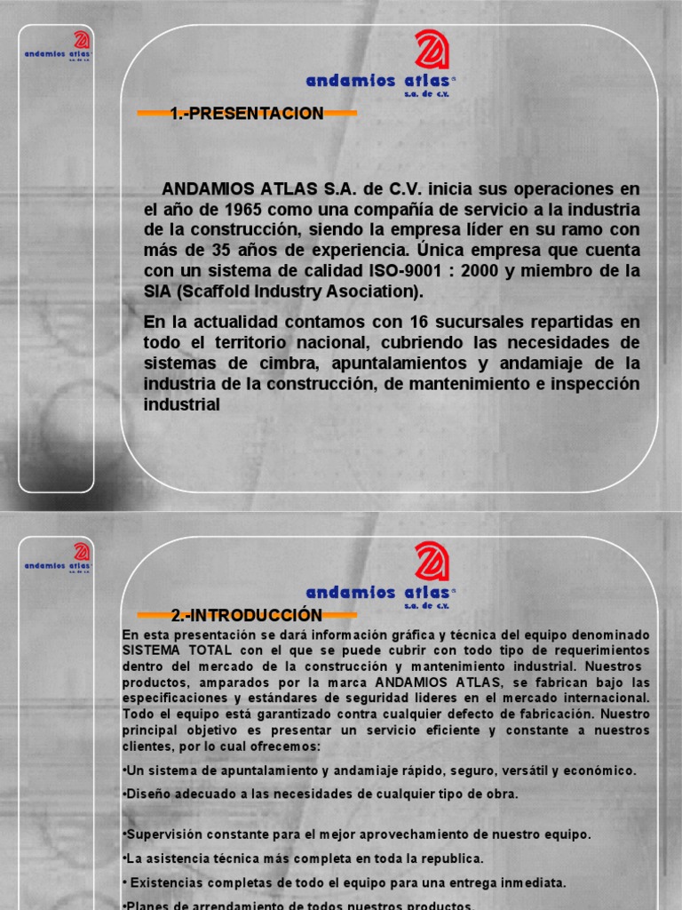Andamios Atlas: Sistemas y Servicios | PDF | Calidad (comercial) | Andamio