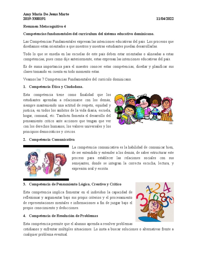 Competencias Fundamentales Del Currículum Dominicano | PDF | Plan de ...
