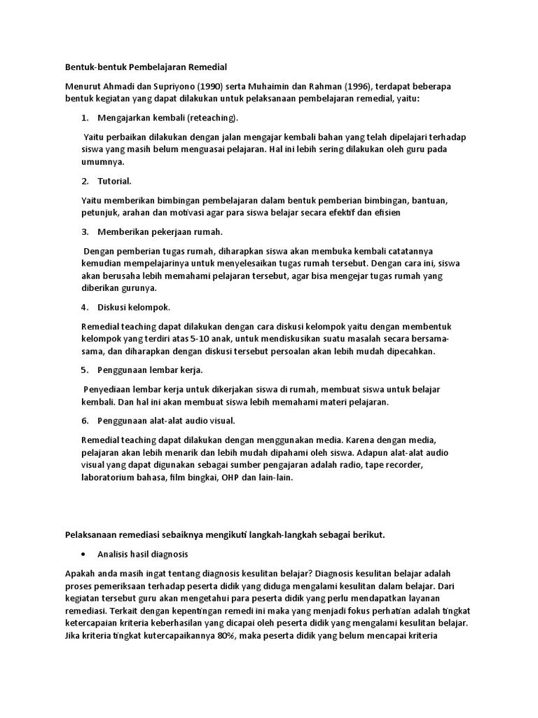 Contoh Remedial dalam Pembelajaran RPP | PDF | Karier & Perkembangan ...