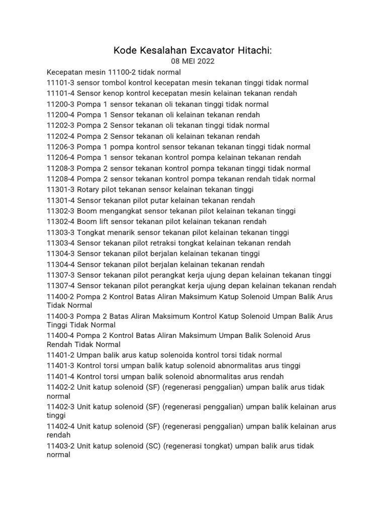 Kode Error Hitachi Zaxis 200 5G | PDF