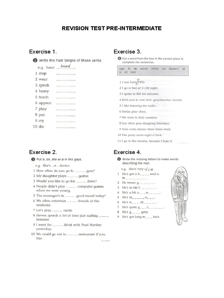Revision Test Pre-Intermediate | PDF