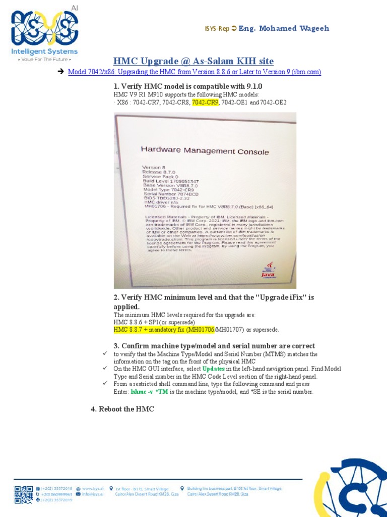 HMC Upgrade at As-Salam KIH Site: 1. Verify HMC Model Is Compatible With 9.1.0 | PDF | File ...