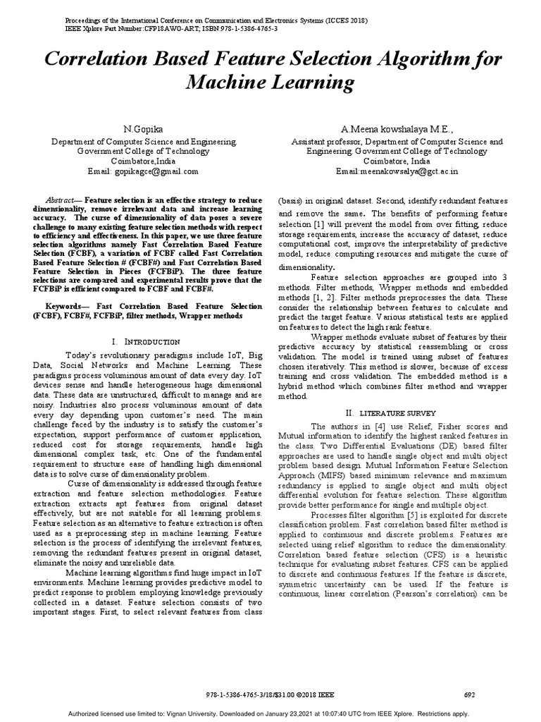 Correlation Based Feature Selection Pdf Machine Learning Applied