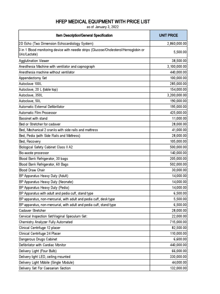 Medical Equipment Price List 2022 | PDF | Medical Ultrasound | Clinical ...