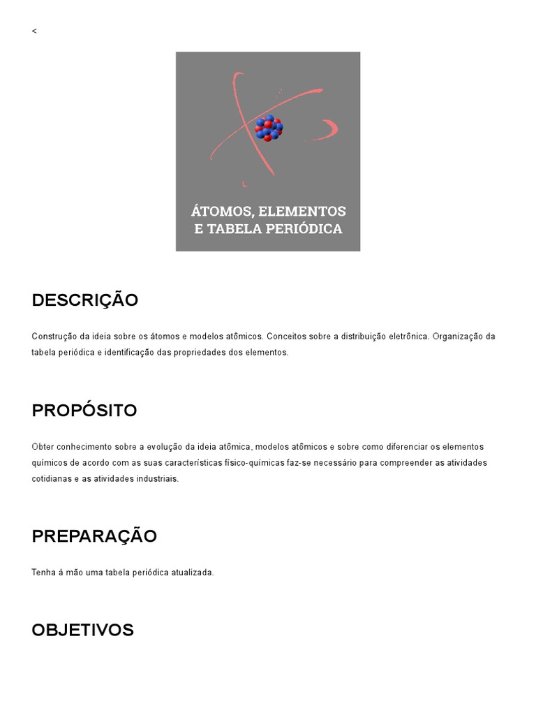 Átomos, Elementos e Tabela Periódica | PDF | Próton | Tabela periódica
