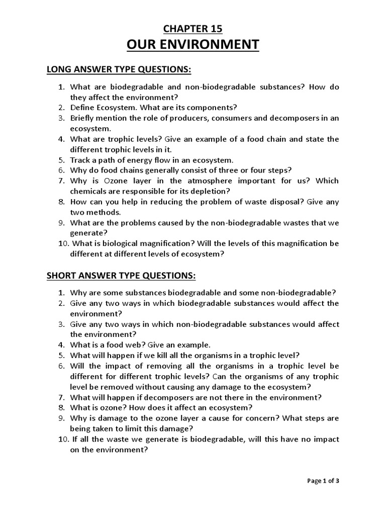Our Environment: Long Answer Type Questions | PDF