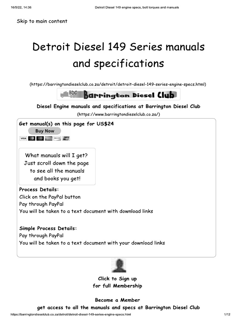 Detroit Diesel 149 Engine Specs, Bolt Torques and Manuals | PDF ...