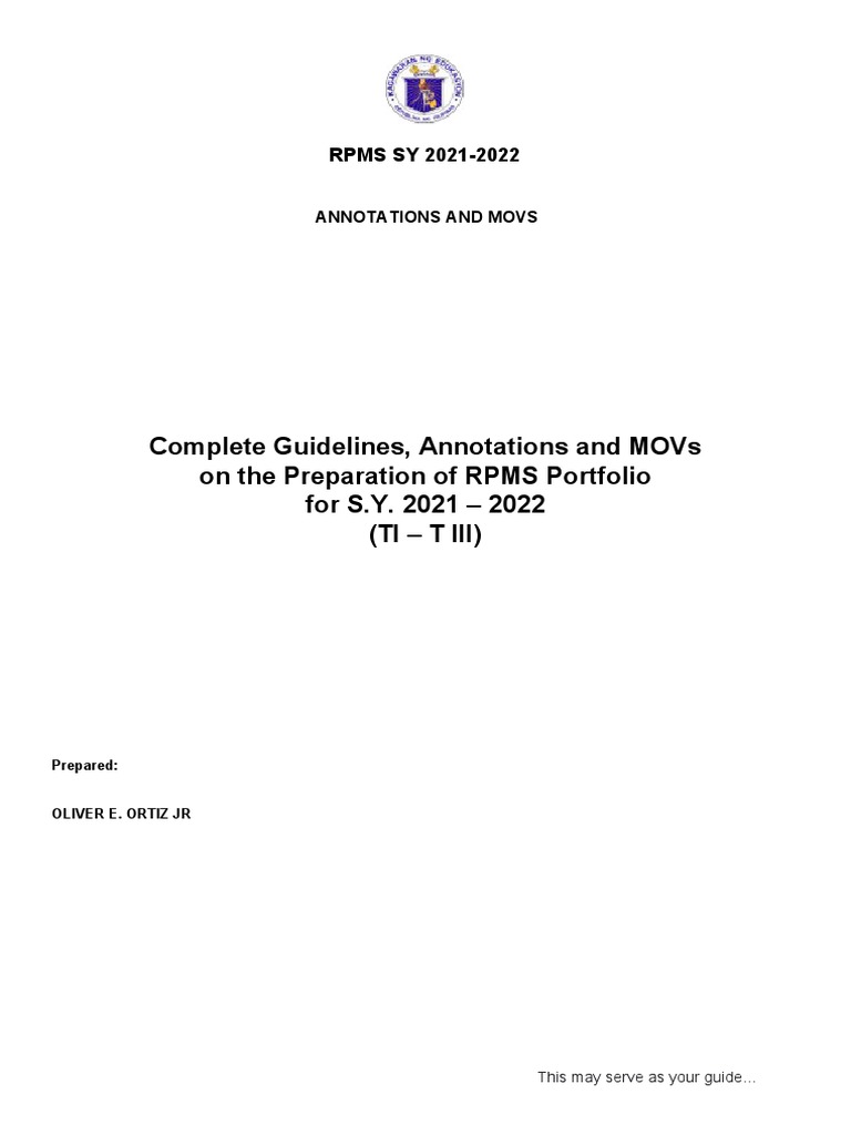 Annotations RPMS 2021 2022 | PDF | Learning | Teachers