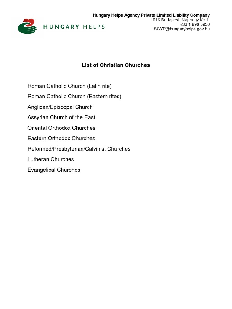 Annex 1 List of The Ecclesiastical Christian Denomination and Rite ...