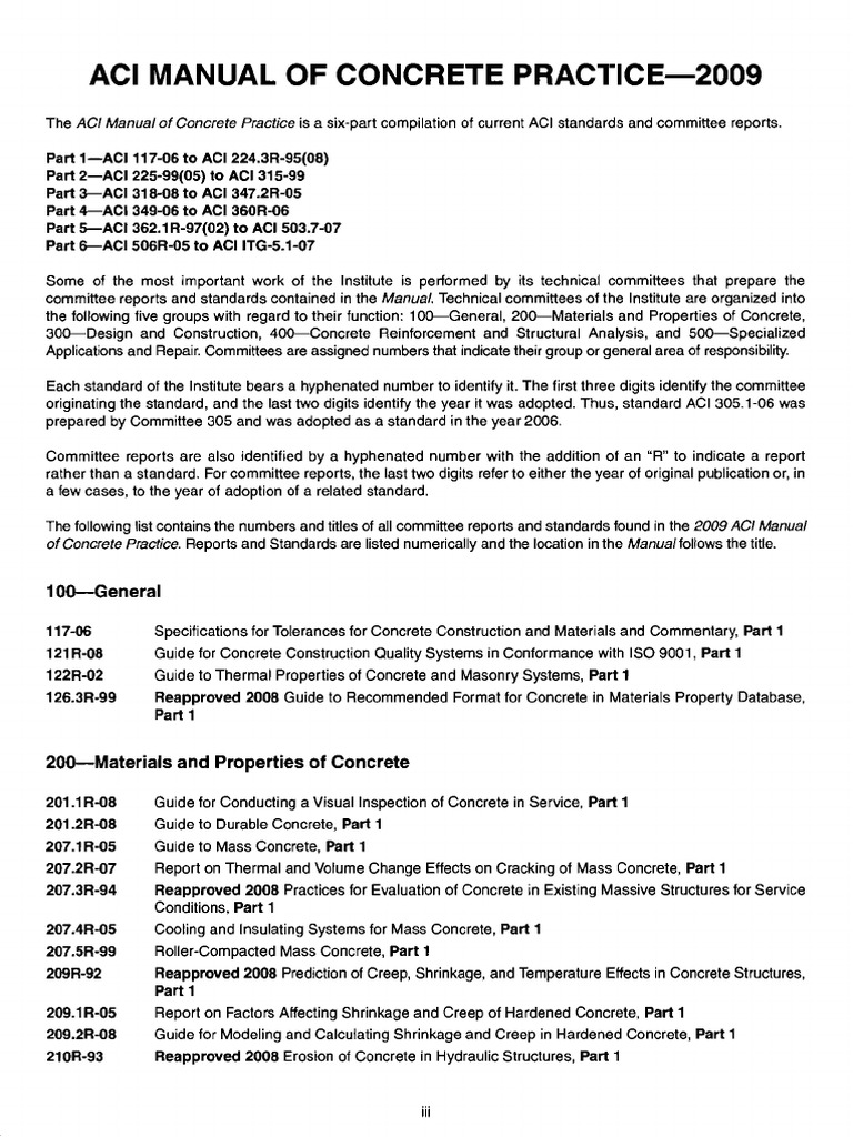 Aci Manual of Concrete Practice 2009 | PDF | Concrete | Prestressed ...