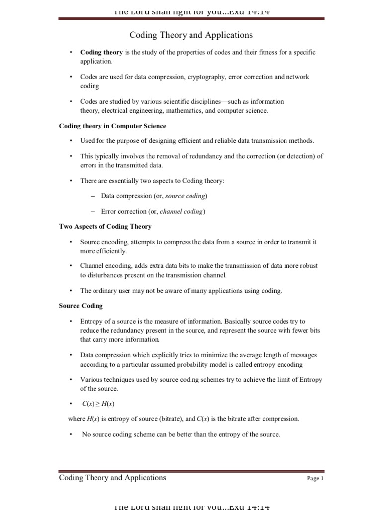 Coding Theory and Applications | PDF | Forward Error Correction | Error Detection And Correction