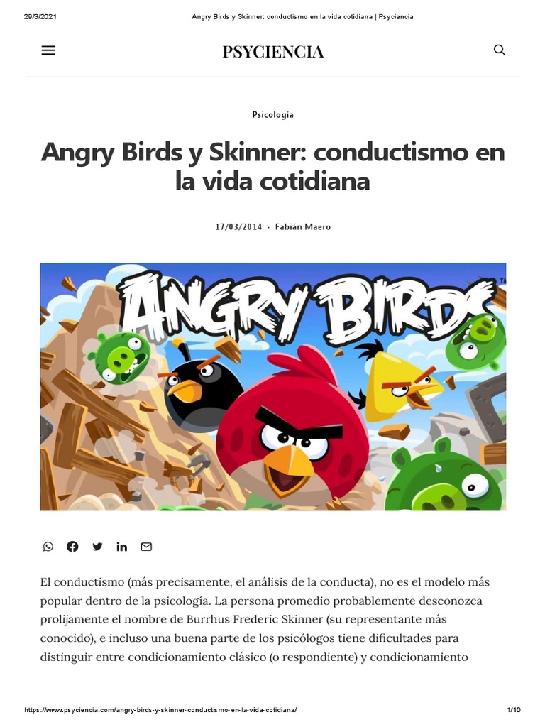 Angry Birds y Skinner - Conductismo en La Vida Cotidiana - Psyciencia ...