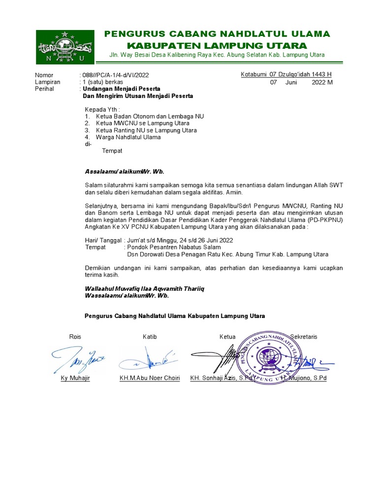 Undangan Pd-Pkpnu XV | PDF