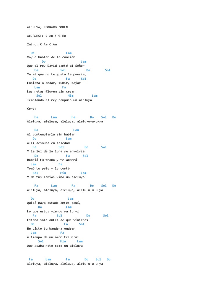 Aleluya Leonard Cohen acordes | PDF