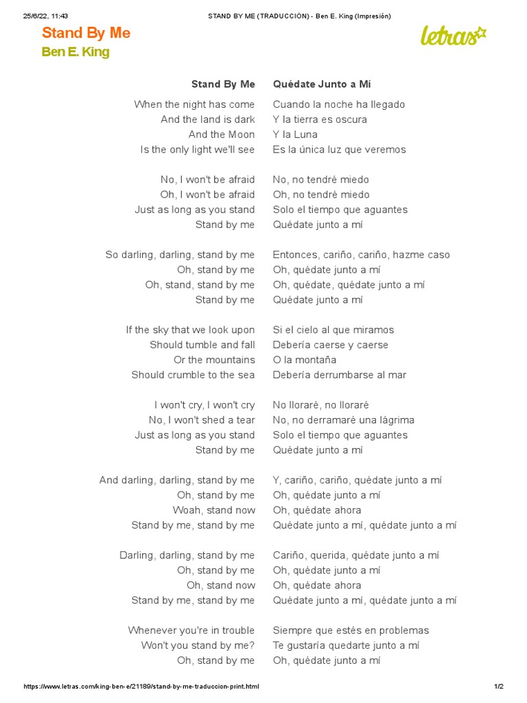 Stand by Me (Traducción) - Ben E. King (Impresión) | PDF