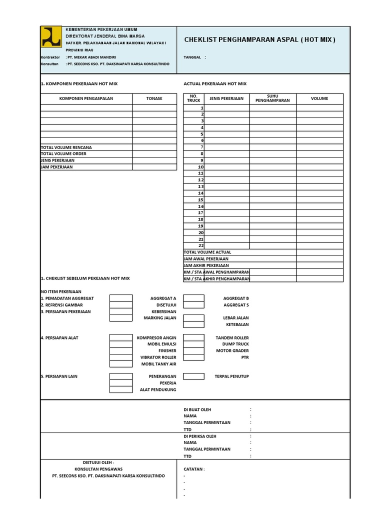 Format Cheklist Penghamparan Aspal | PDF
