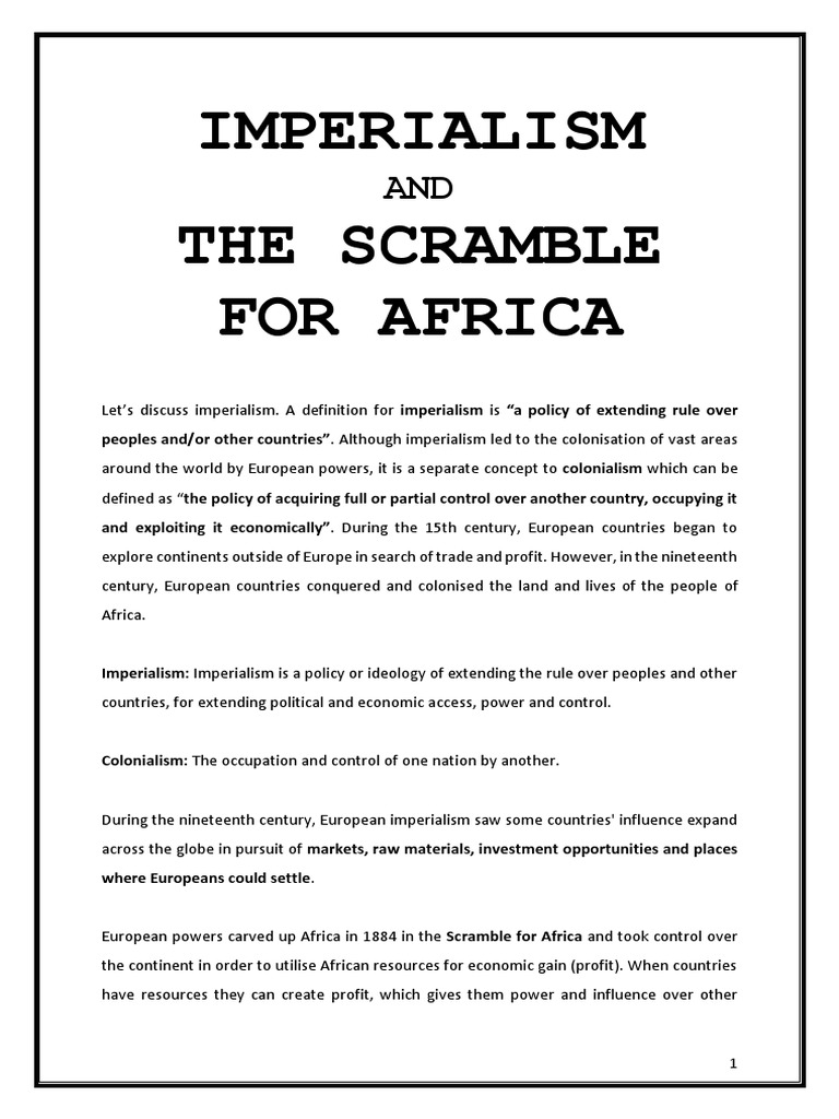 Imperialism and Scramble For Africa Notes 2022 | PDF | Colonialism ...