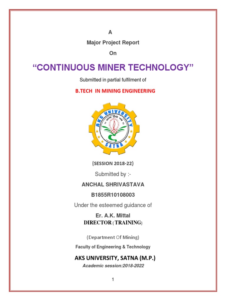 Continuous Miner Project Report | PDF | Coal Mining | Mining