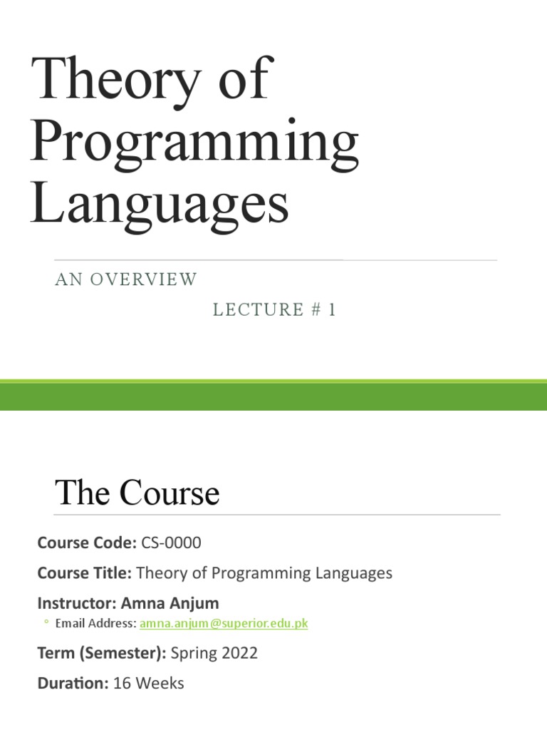 Theory of Programming Languages: An Overview Lecture # 1 | Download ...