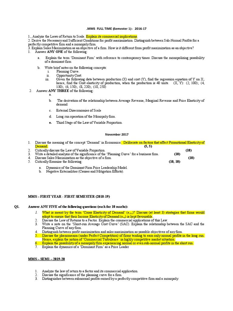 Past Year Eco Question Paper | PDF | Monopoly | Demand