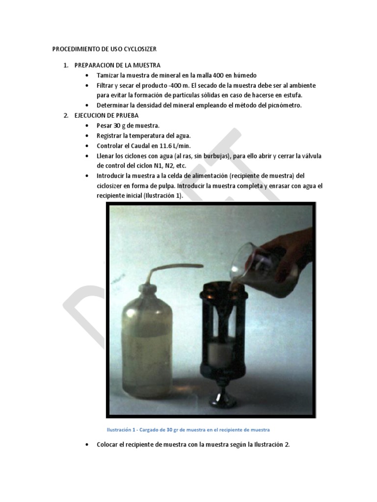 Procedimiento Cyclosizer - m400 Ty | PDF | Agua | Química