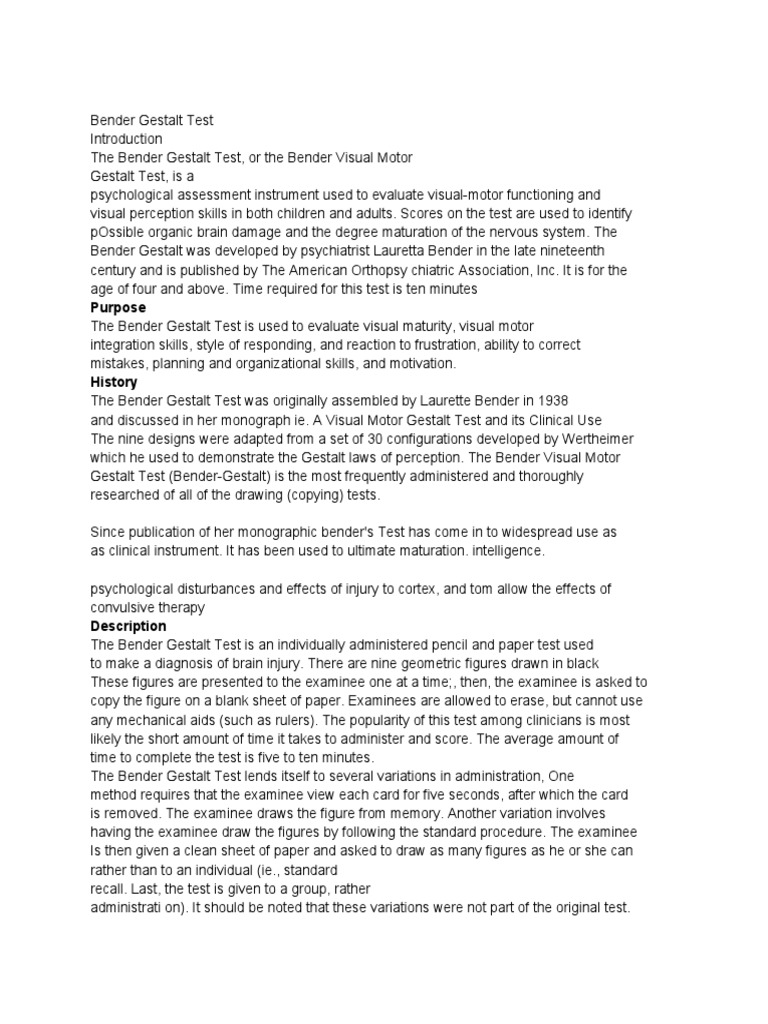 Bender Gestalt Test | PDF | Neuroscience | Cognitive Science