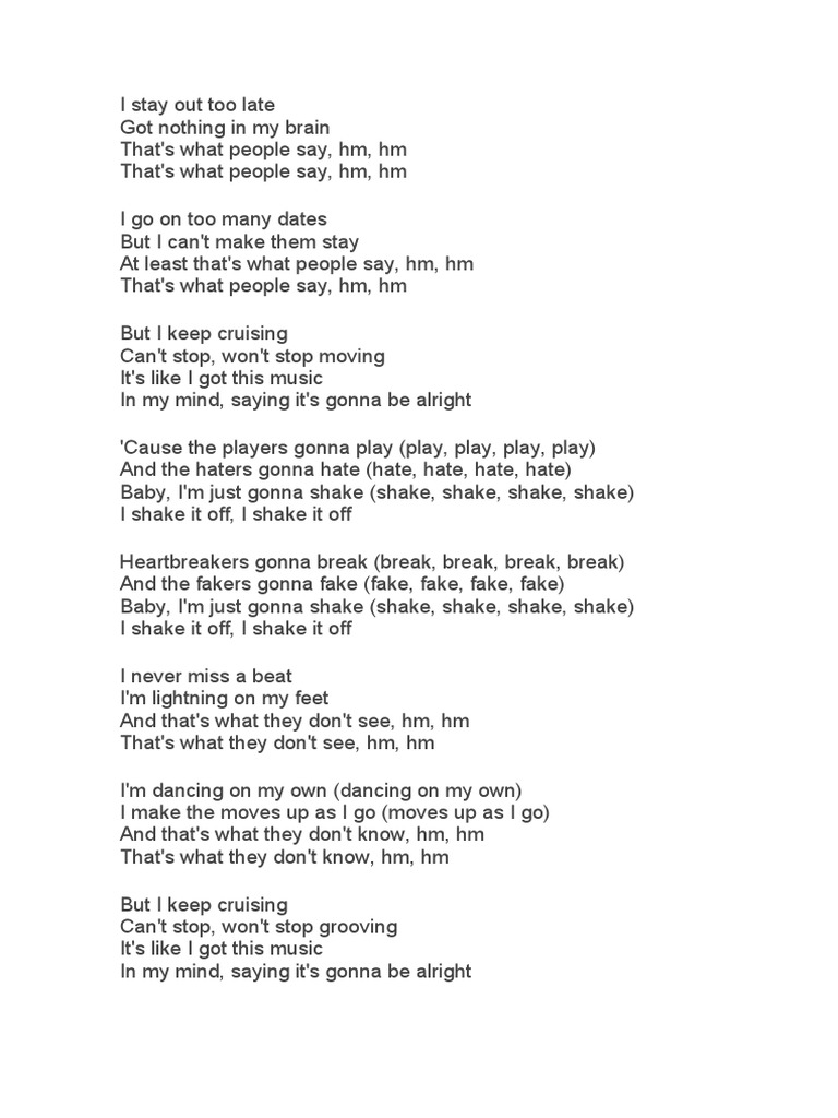 Letra Da Musica Taylor Swift Shake It Off Pin/Broche/Bottom Coleção