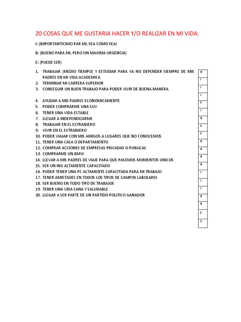 20 Cosas Que Me Gustaria Hacer y | PDF