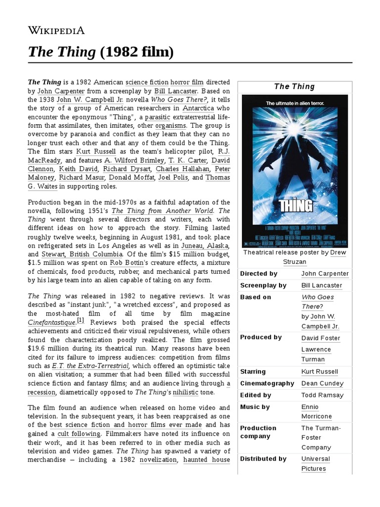 The Thing (1982 Film) | PDF