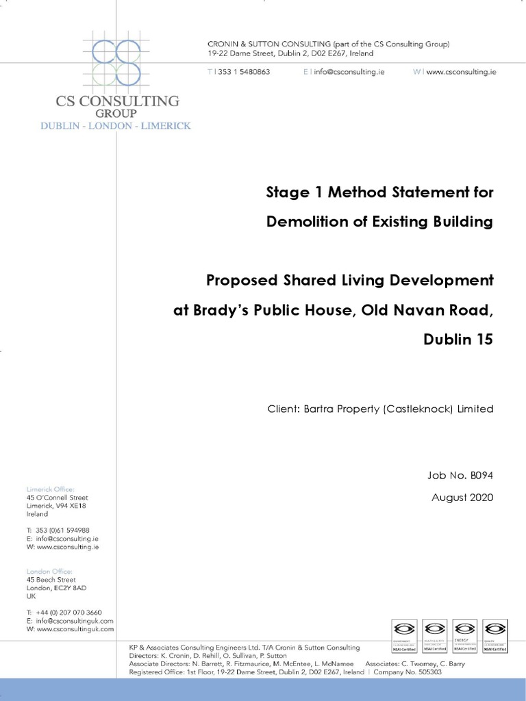 Stage 1 Demolition Method Statement | PDF | Demolition | Dust