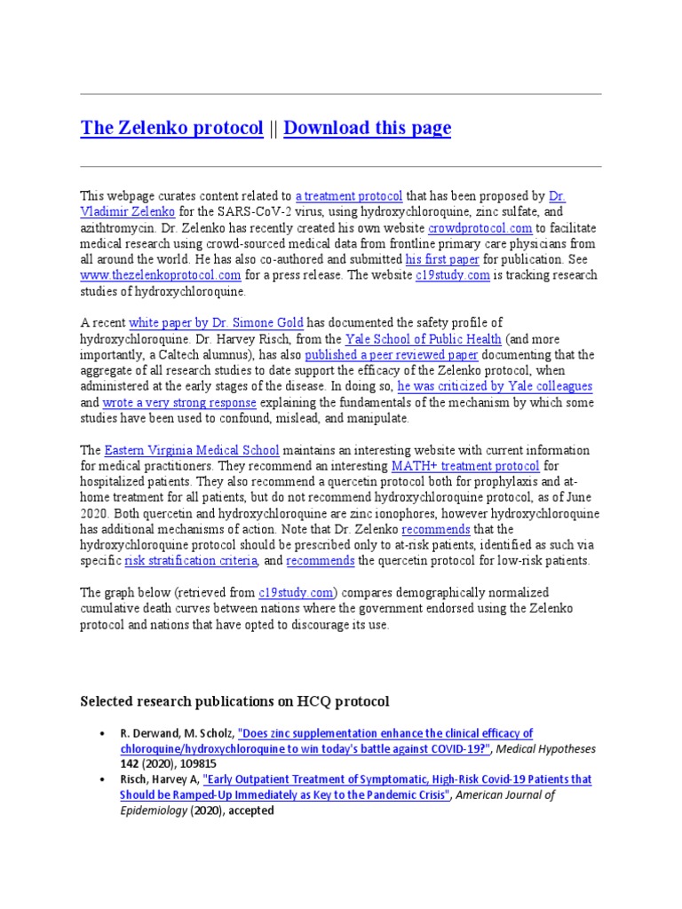 The Zelenko Protocol Download This Page: Selected Research Publications ...