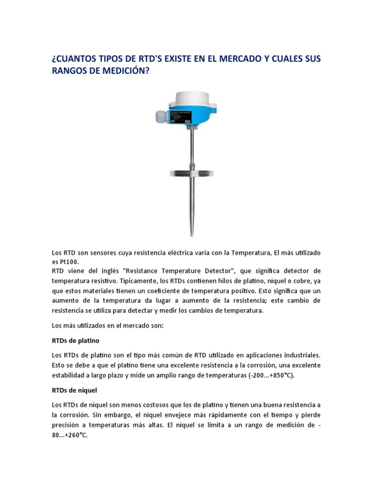 Los principales tipos de RTD y sus rangos de medición de temperatura | PDF