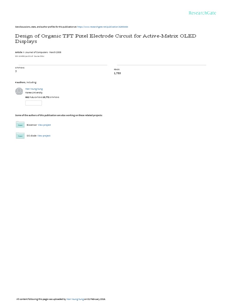 Design of Organic TFT Pixel Electrode Circuit For Active-Matrix OLED Displays | PDF | Oled ...