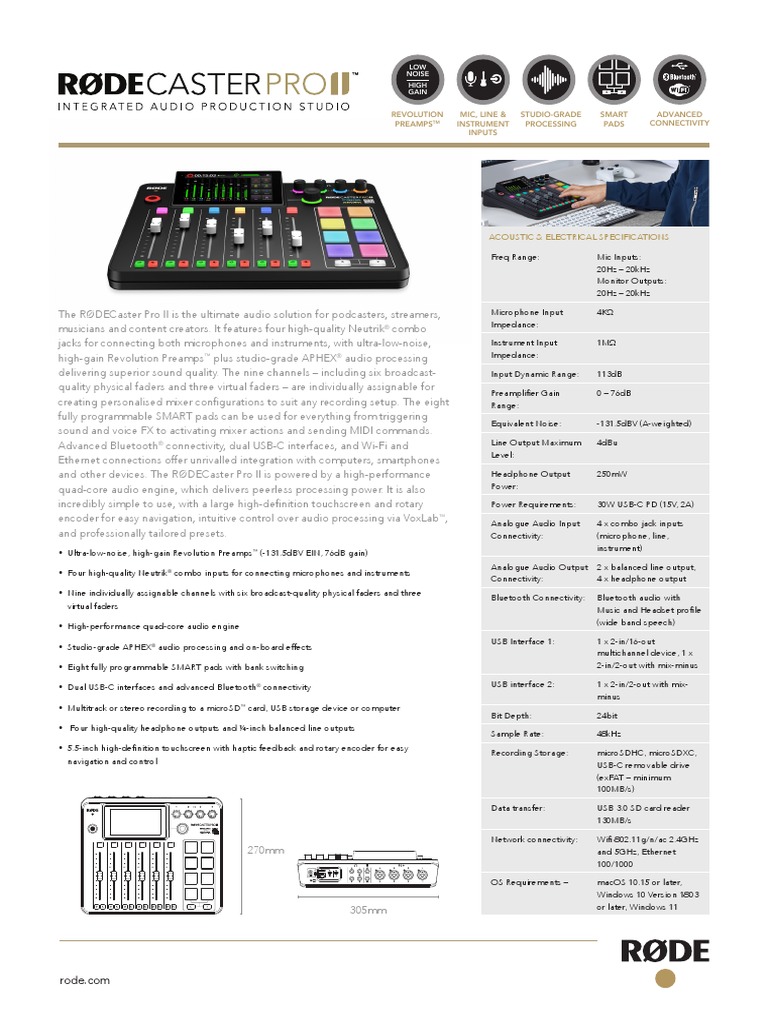 RODECaster Pro II - DataSheet - V01 - 4 | PDF | Usb | Microphone