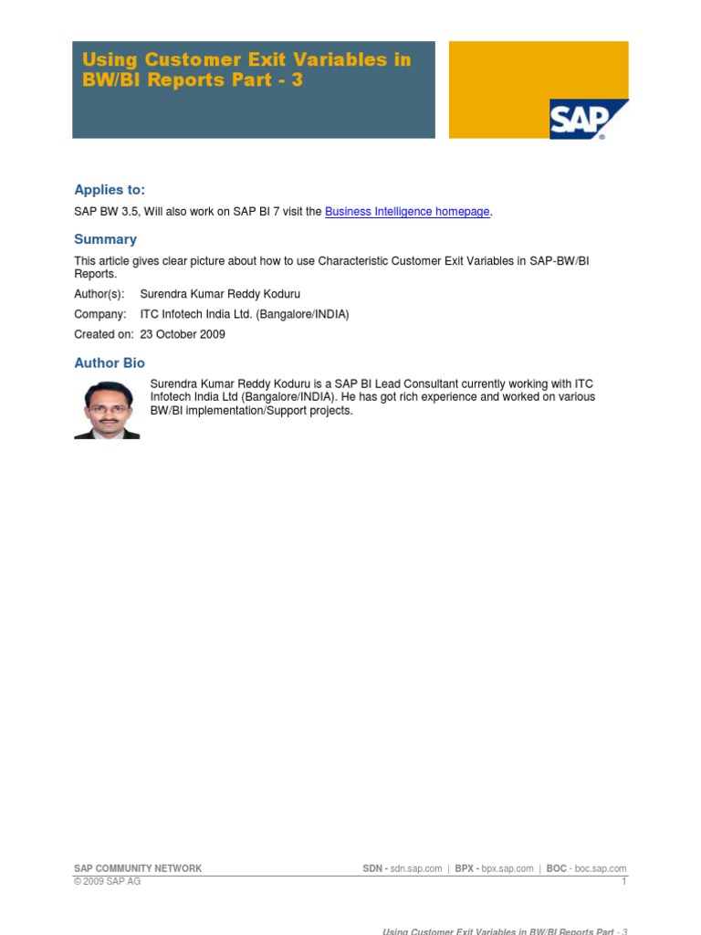 Using Customer Exit Variables in BW Reports Part - 3 | PDF | Business Intelligence | Areas Of ...