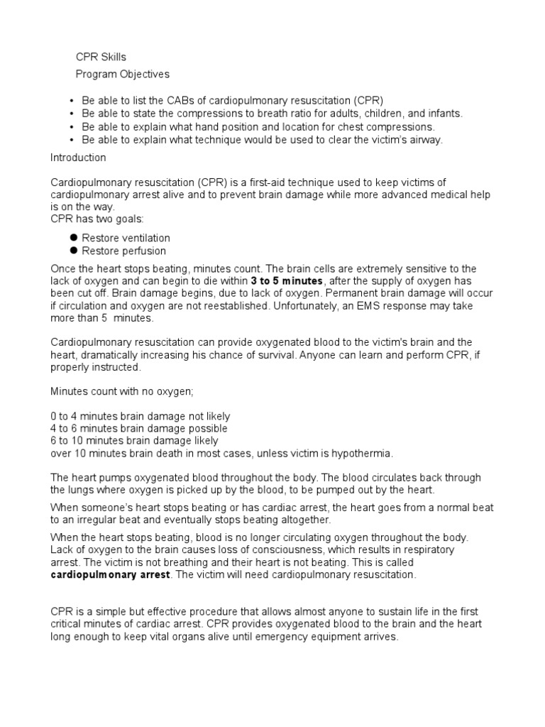 CPR Skills Program Objectives: A Comprehensive Guide to Performing ...