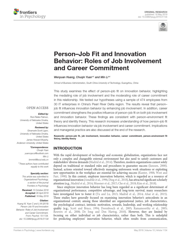 Person-Job Fit and Innovation Behavior | PDF | Creativity | Factor Analysis