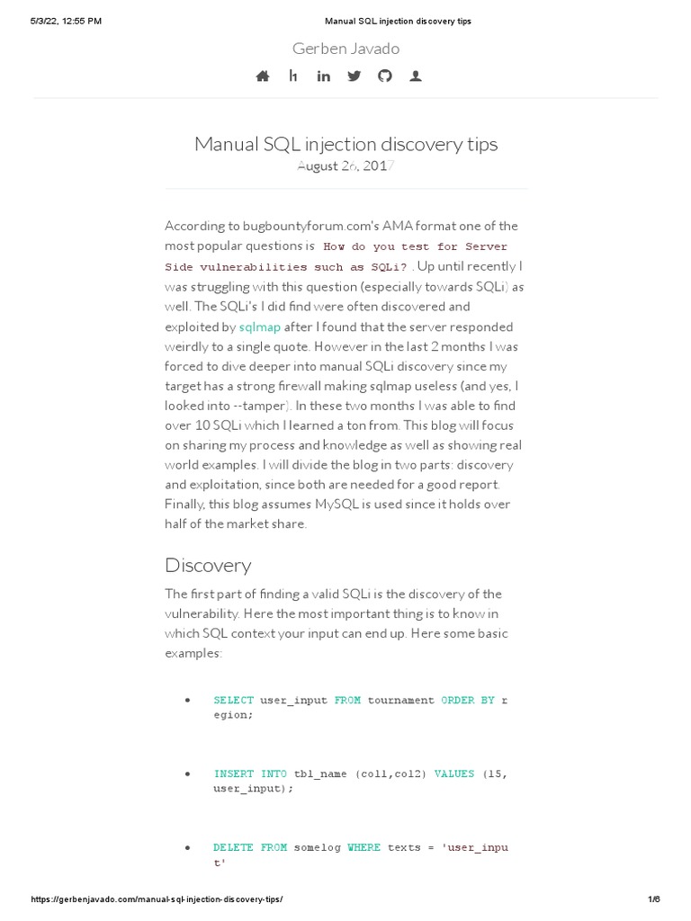 Manual SQL Injection Discovery Tips | PDF | Computing | Data Management