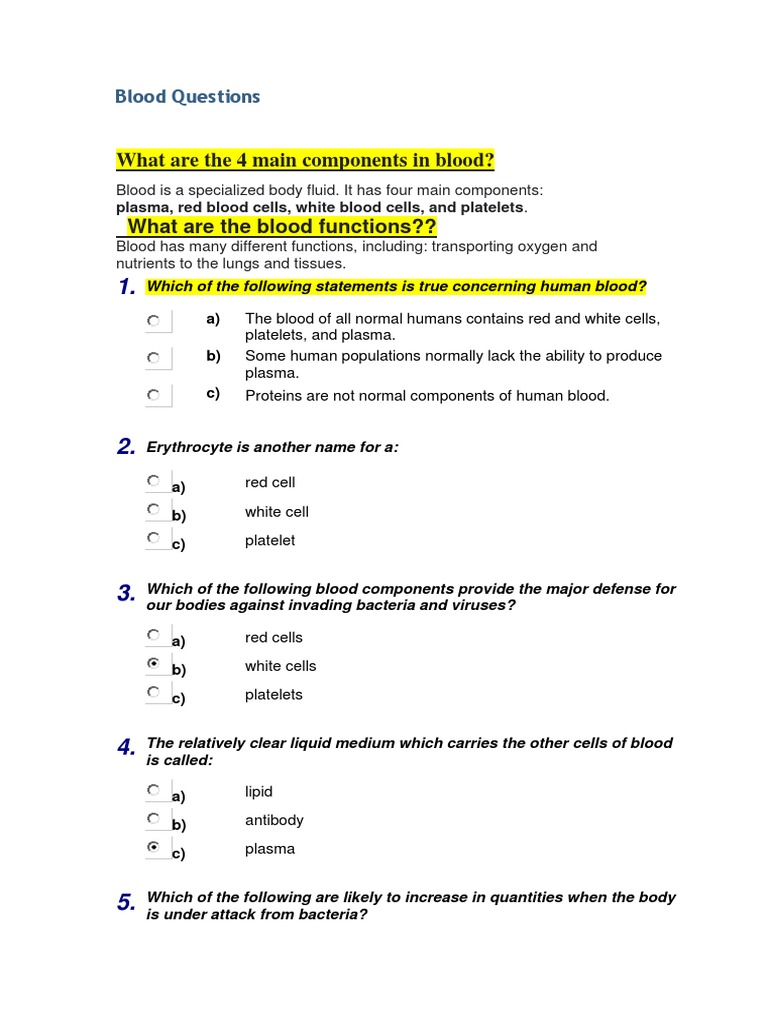 Blood Questions 2 | PDF | Blood Type | Blood