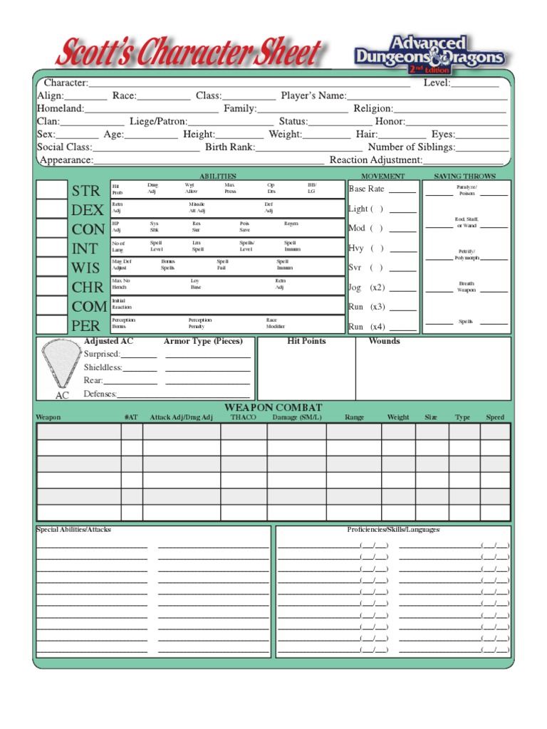 Scott's Character Sheet: STR DEX CON INT WIS CHR COM PER | PDF