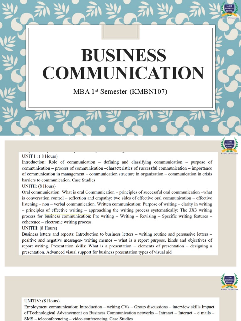 Business Communication: Mba 1 Semester (KMBN107) | PDF | Career & Growth