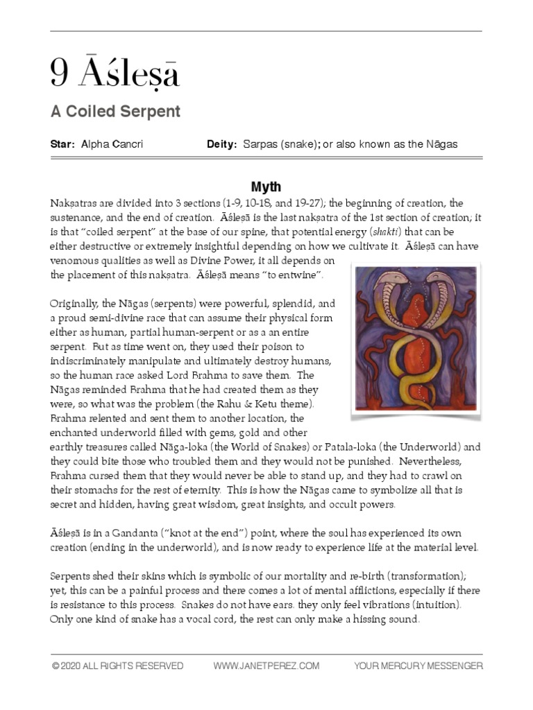 A Coiled Serpent: Star: Alpha Cancri Deity: Sarpas (Snake) or Also ...