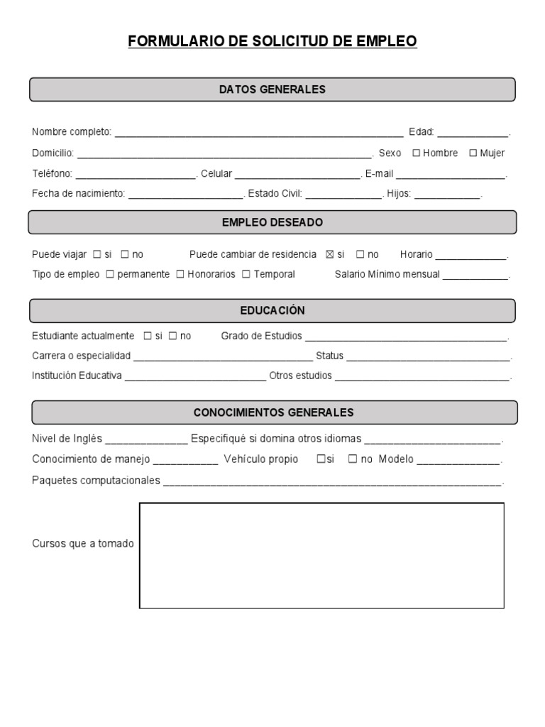 Formulario de Solicitud de Empleo | PDF